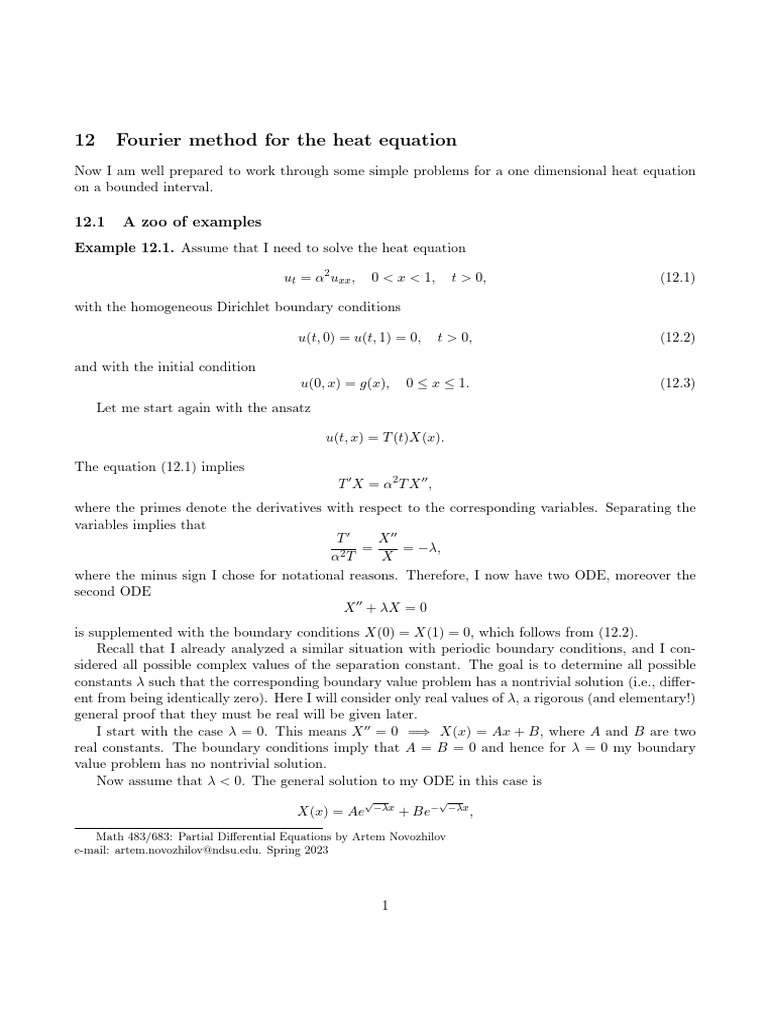 12 Fourier Method For The Heat Equation: 12.1 A Zoo of Examples | PDF ...