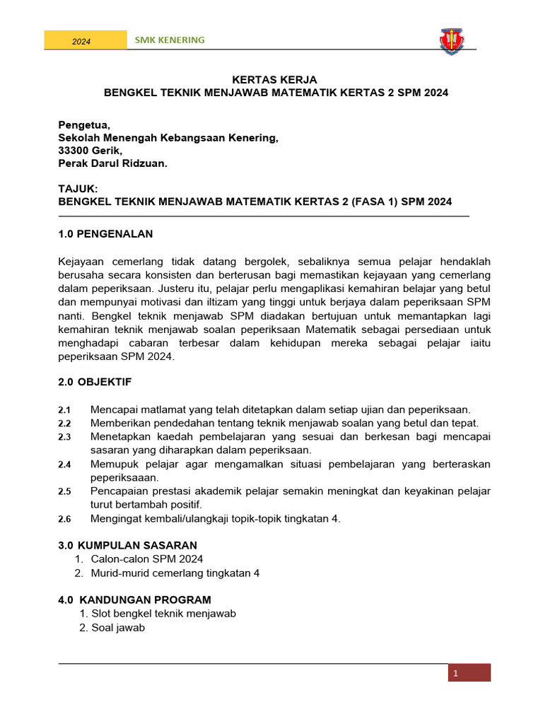 KERTAS KERJA BENGKEL TEKNIK MENJAWAB Matematik | PDF