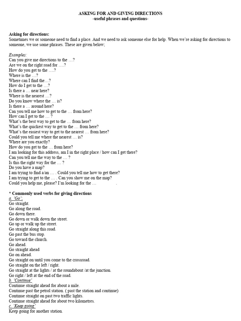 Asking For and Giving Directions | PDF | Traffic | Road Transport