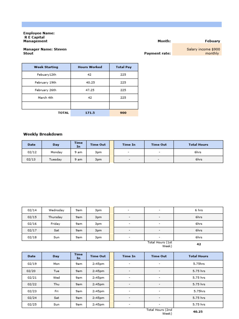Monthly Timesheet Wordaaaaaa | PDF