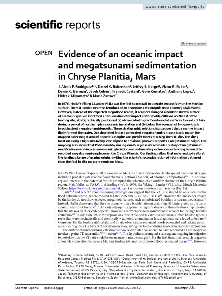 Evidence of An Oceanic Impact and Megatsunami Sedimentation in Chryse ...