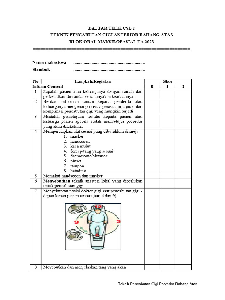 CSL 2 Teknik Pencabutan Gigi Anterior Rahang Atas | PDF | Sains & Matematika