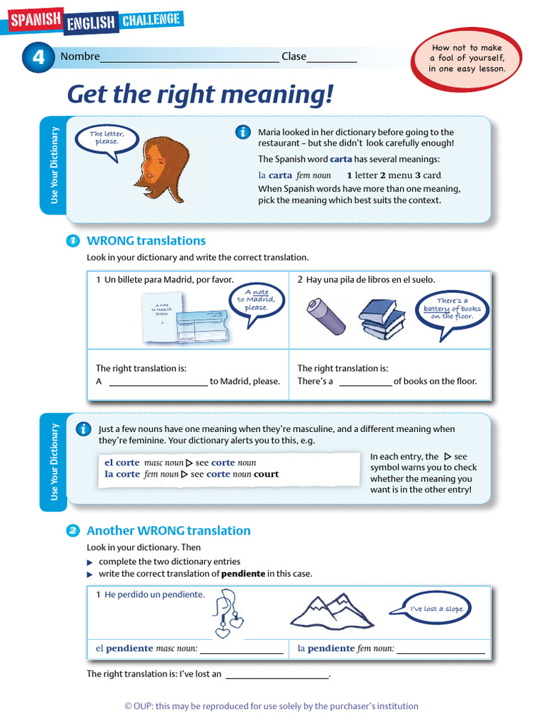 Learner Spanish Activity 4 Get The Right Meaning SE PDF Linguistic