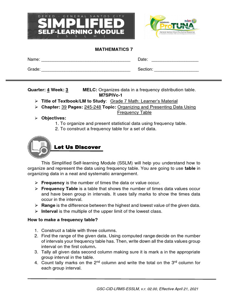 Math7 Q4 Week 3 SSLM 1 | PDF | Interval (Music) | Mathematics