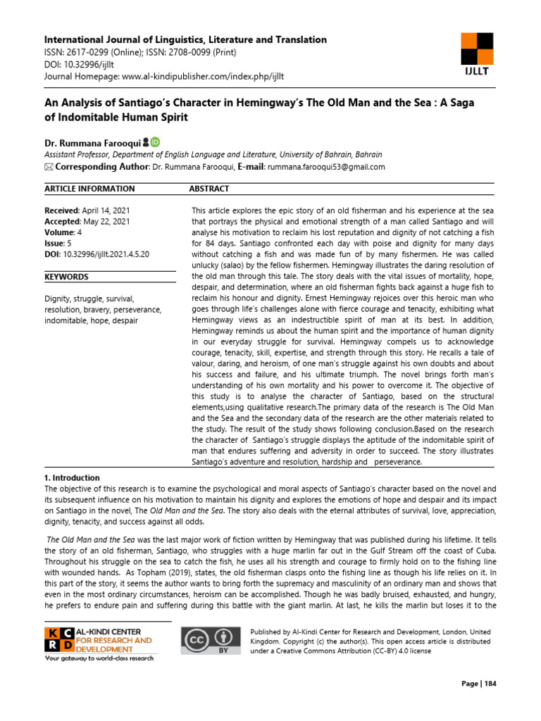 An Analysis of Santiagos Character in Hemingways | PDF | Courage