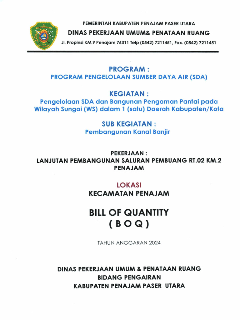 BOQ Pembuang Rt.02 Km.2 Penajam Ta.2024 | PDF