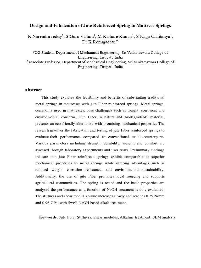 Design and Fabrication of Jute Reinforced Spring in Mattress Springs ...