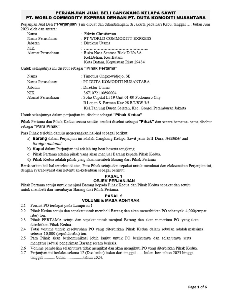 Contoh Draf Kontrak | PDF