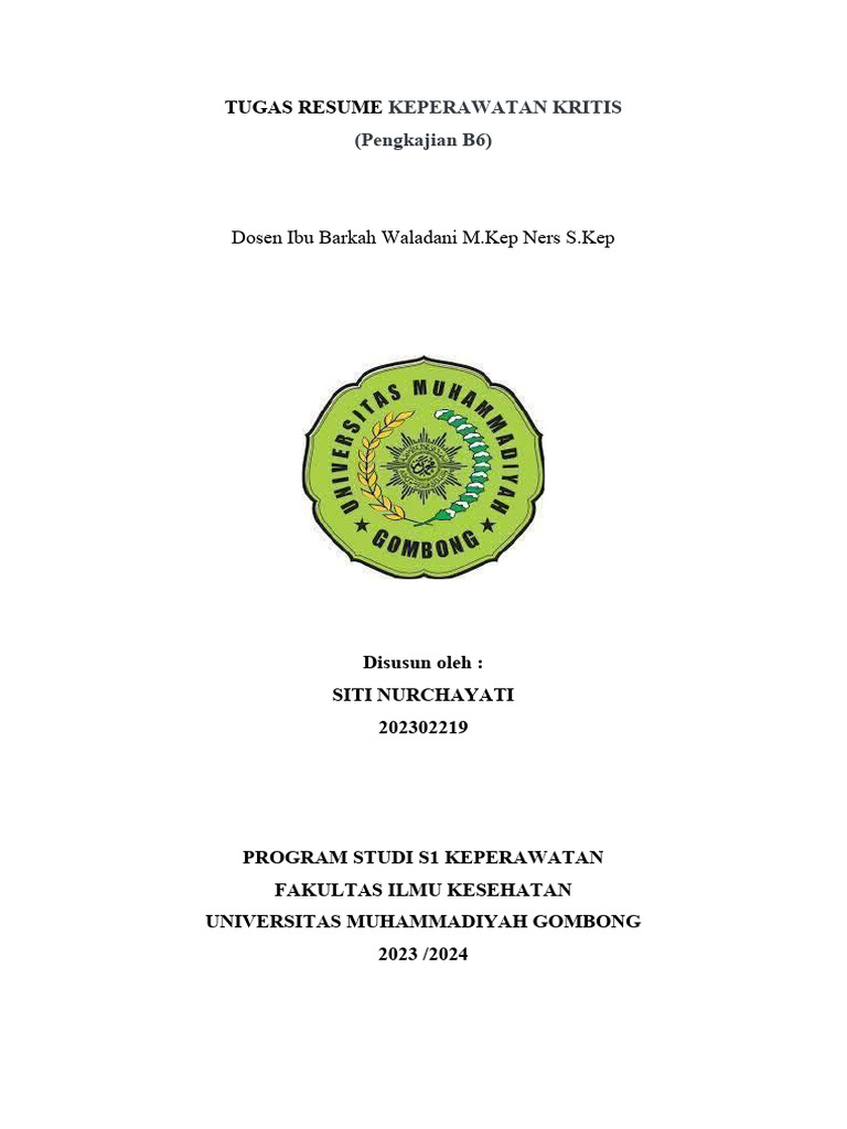 Resume Kep. Kritis Pengkajian B6 | PDF