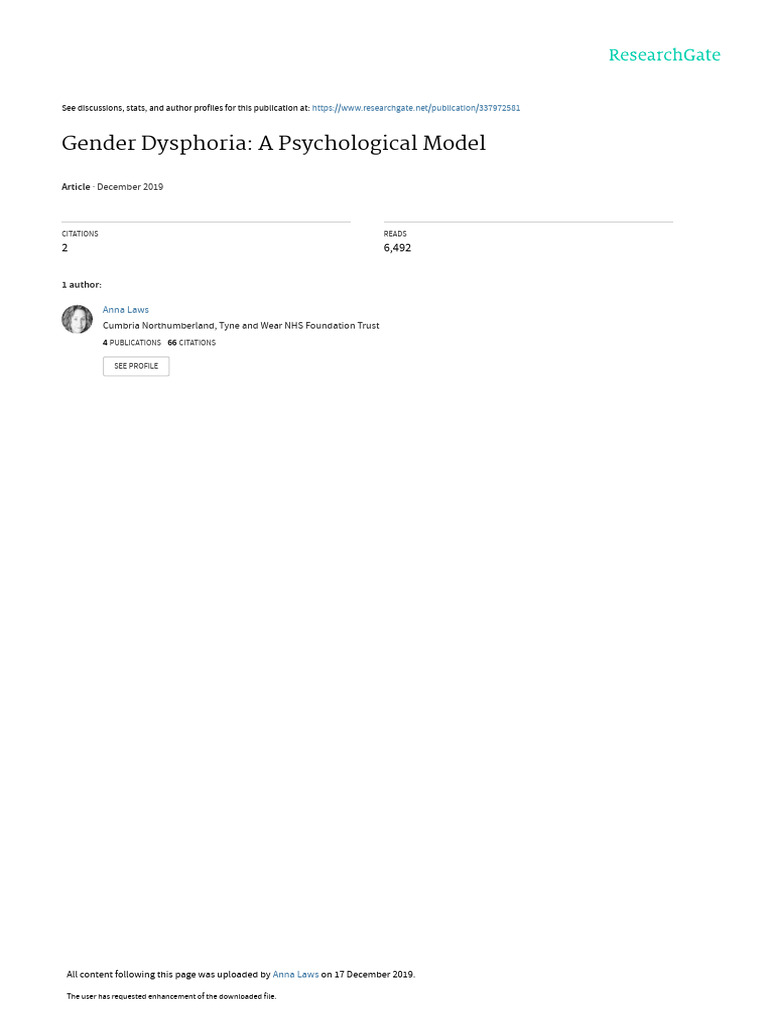 Psychological Model of Gender Dysphoria AB | PDF | Gender | Gender Studies
