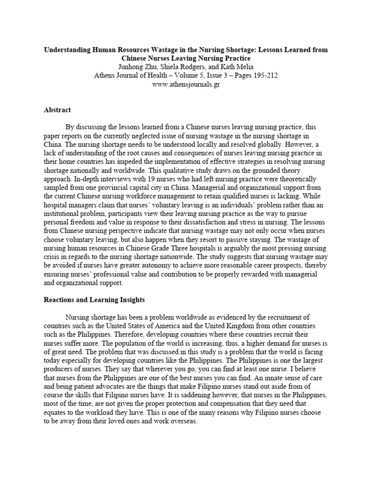Understanding Human Resources Wastage in The Nursing Shortage | PDF ...