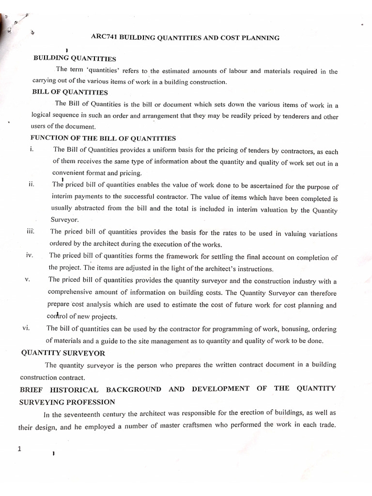 Cost Planning Note 1 | PDF