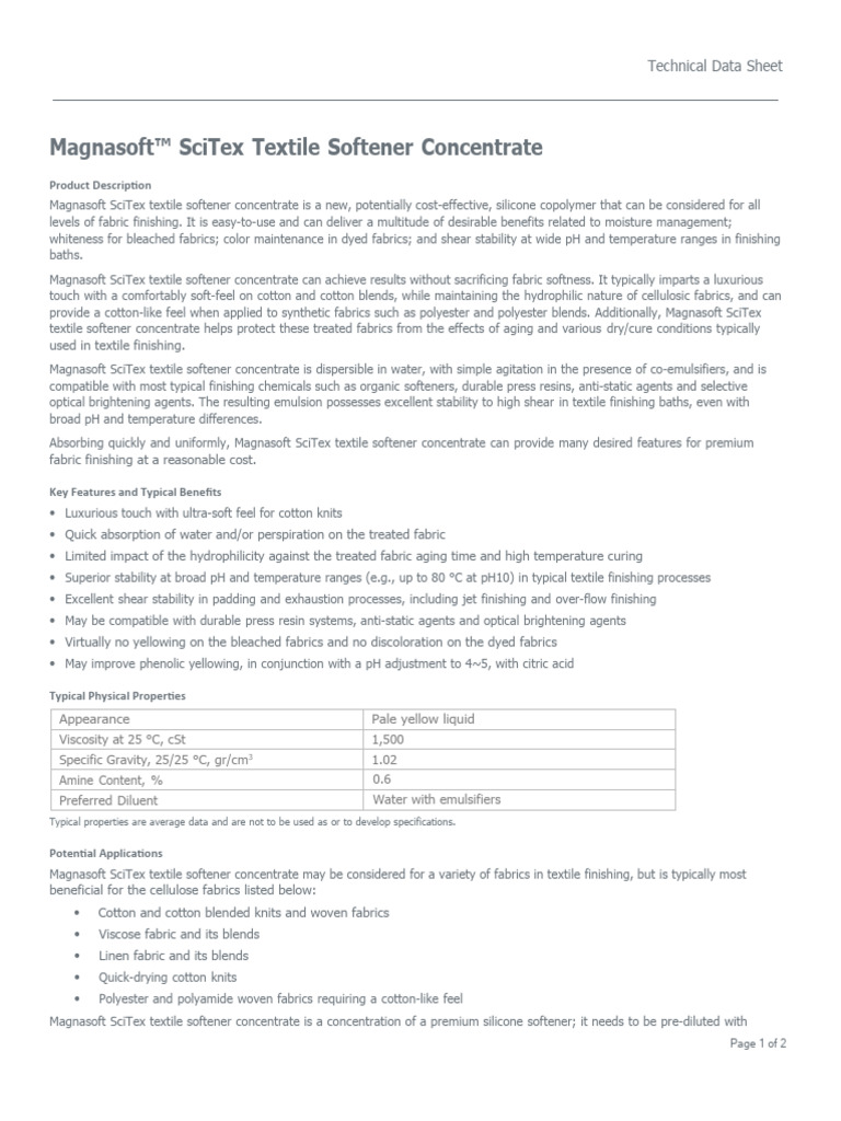 Citex Textile Softener Concentrate - Tds | PDF | Textiles | Asia
