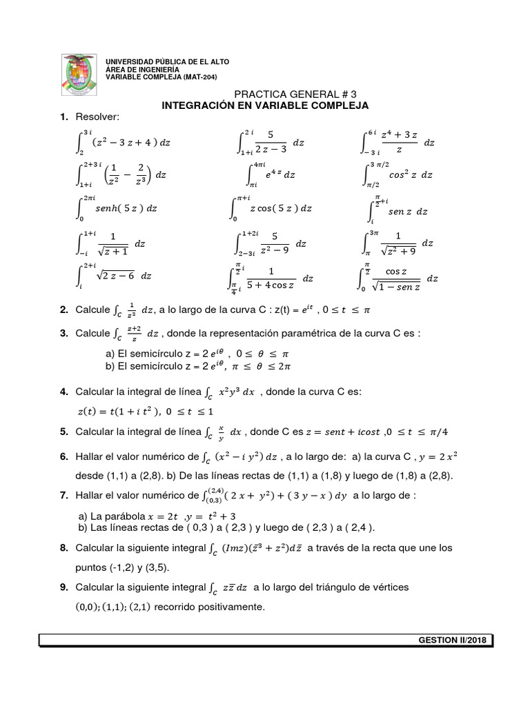 Práctica de Integración en Variable Compleja | PDF | Análisis ...