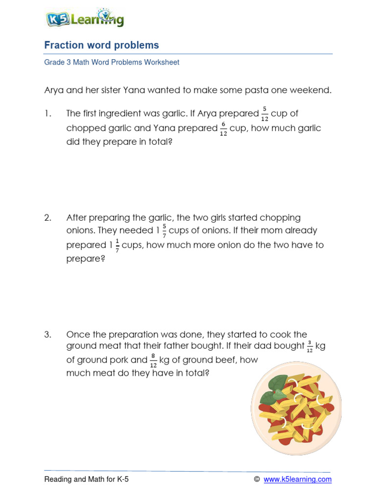 Grade 3 Fraction Word Problems b1 | PDF | Pasta | Sauce