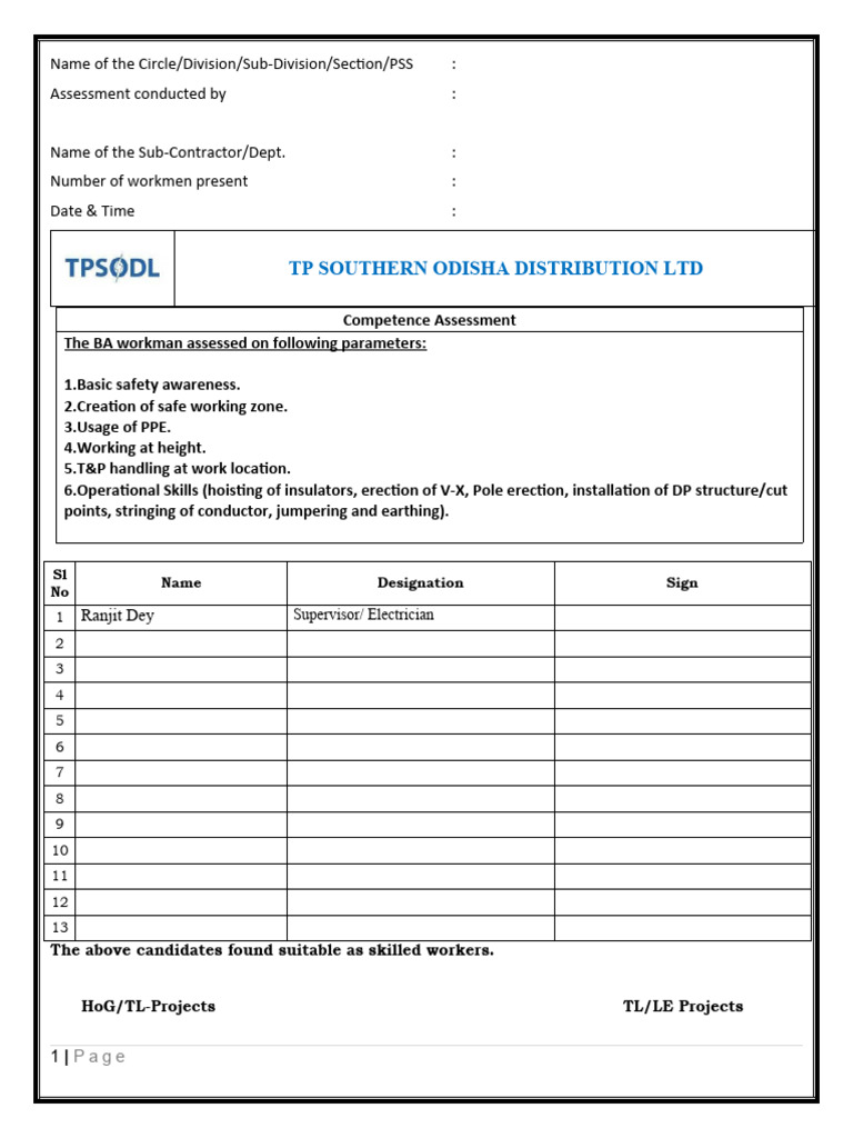 Skill Assessment TPSODL | PDF