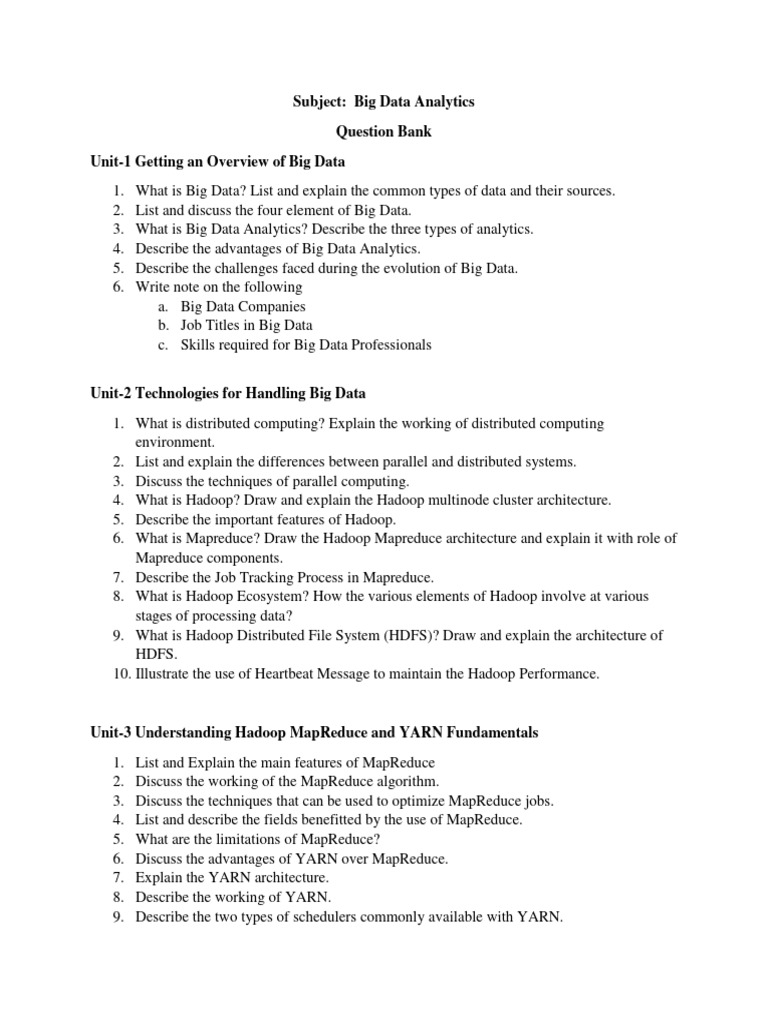 BDA Question Bank AY 2023-24 | PDF | Apache Hadoop | Big Data