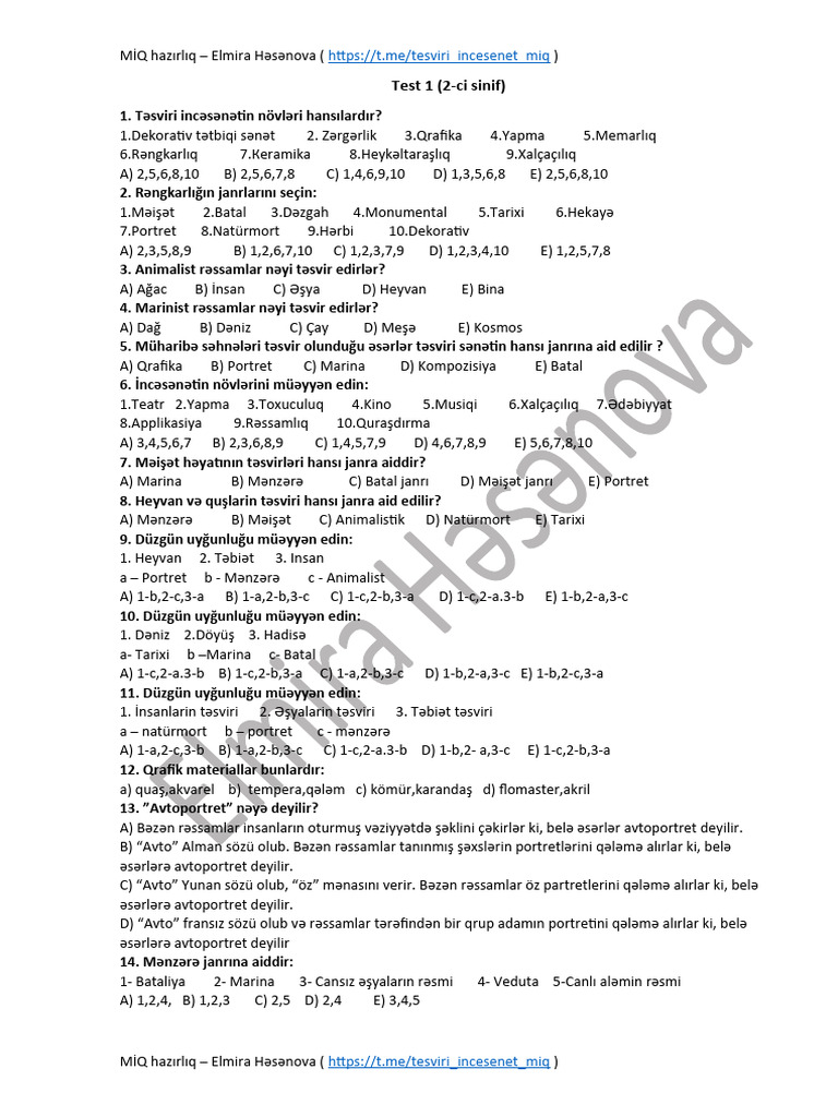 Test 1 (2ci Sinif) | PDF