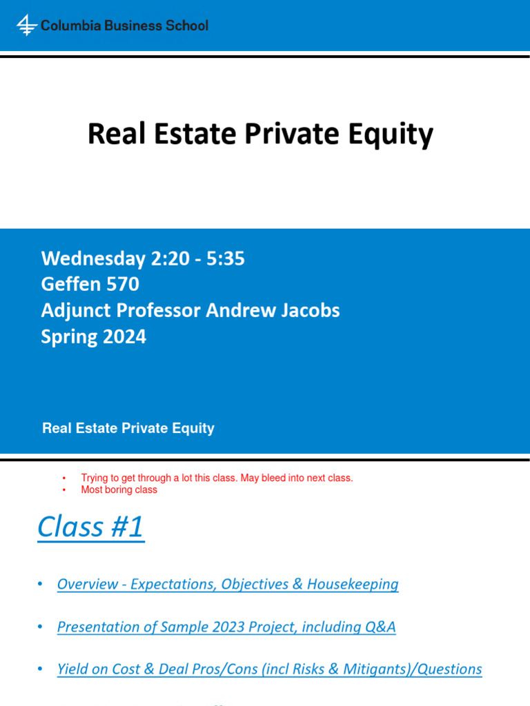 REPE Class 1 Slides 2024 | Download Free PDF | Private Equity | Investing