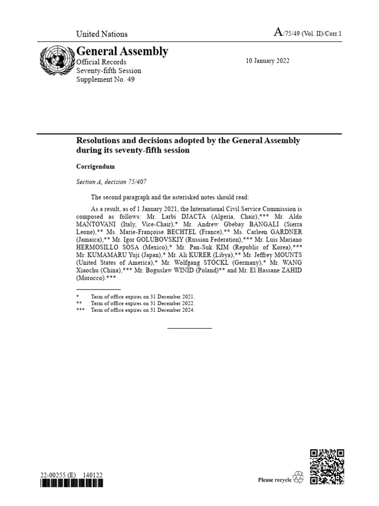 UN General Assembly Resolutions 2022 | PDF