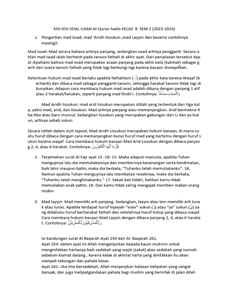 Kisi-Kisi Al-Quran Hadits | PDF