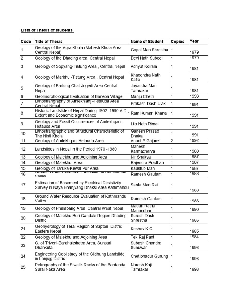 Thesis Titles in Geology Studies | PDF | Geotechnical Engineering | Nepal