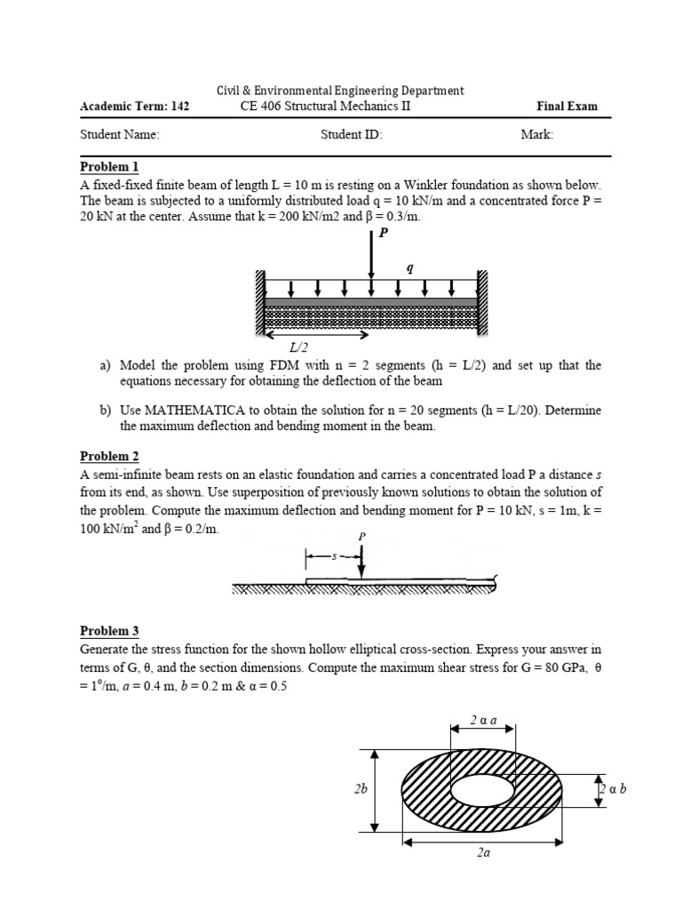 CE406 Final - Exam 142 | PDF | Bending | Beam (Structure)