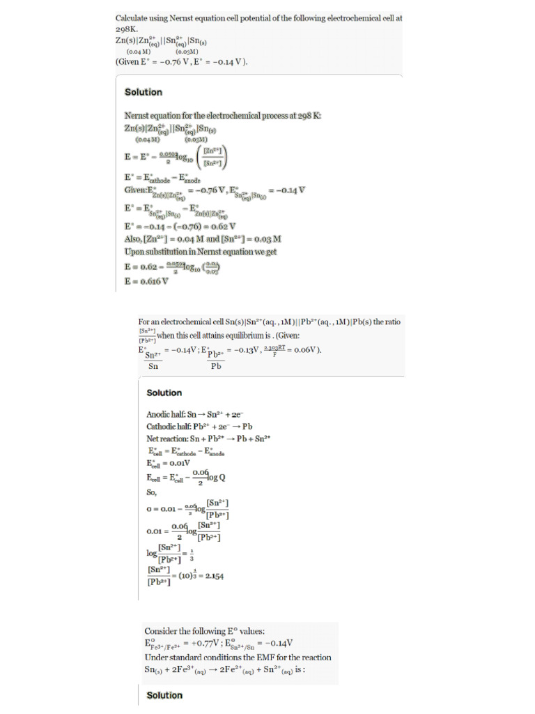 Numericals - Nernst Equations (1) (1) Difficult | PDF