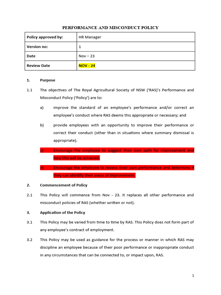 Performance and Misconduct Policy V2 | PDF | Employment | Policy