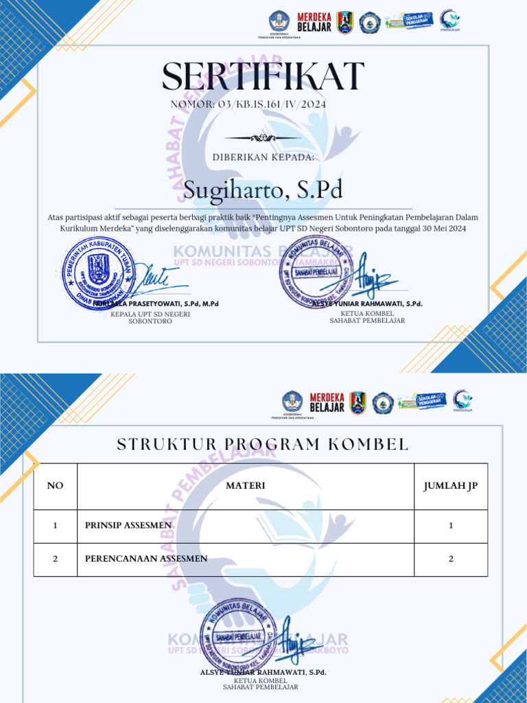 Sertifikat Pembelajaran KOMBEL | PDF
