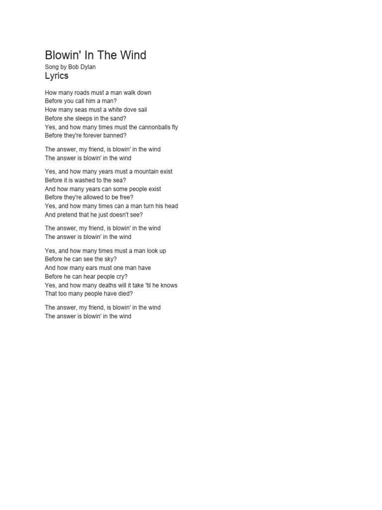 Blowin in The Wind | PDF | Art | Poetry
