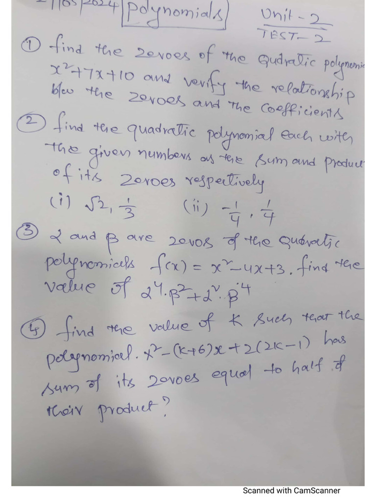Polynomials Test | PDF