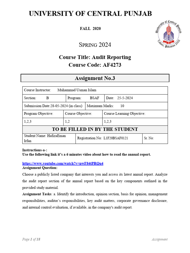 Audit Reporting Assignment 3 Submission | Download Free PDF | Audit ...