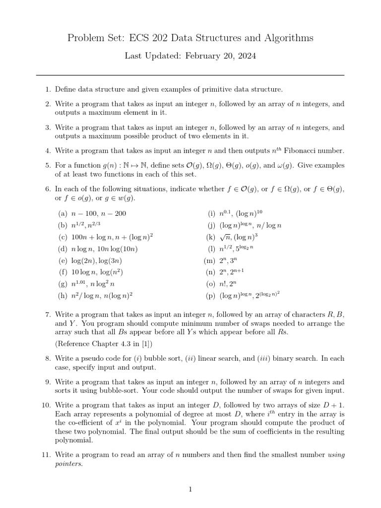 Problem Set | PDF | Algorithms And Data Structures | Computer Programming