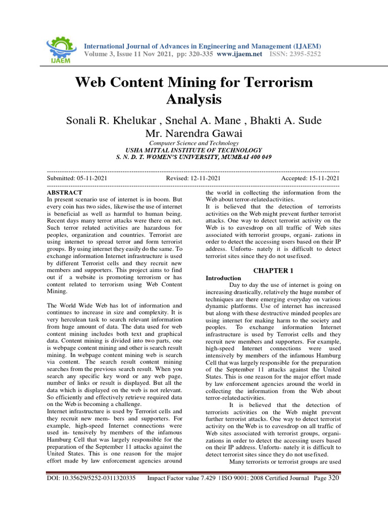 Web Content Mining For Terrorism Analysis | PDF | World Wide Web | Internet & Web