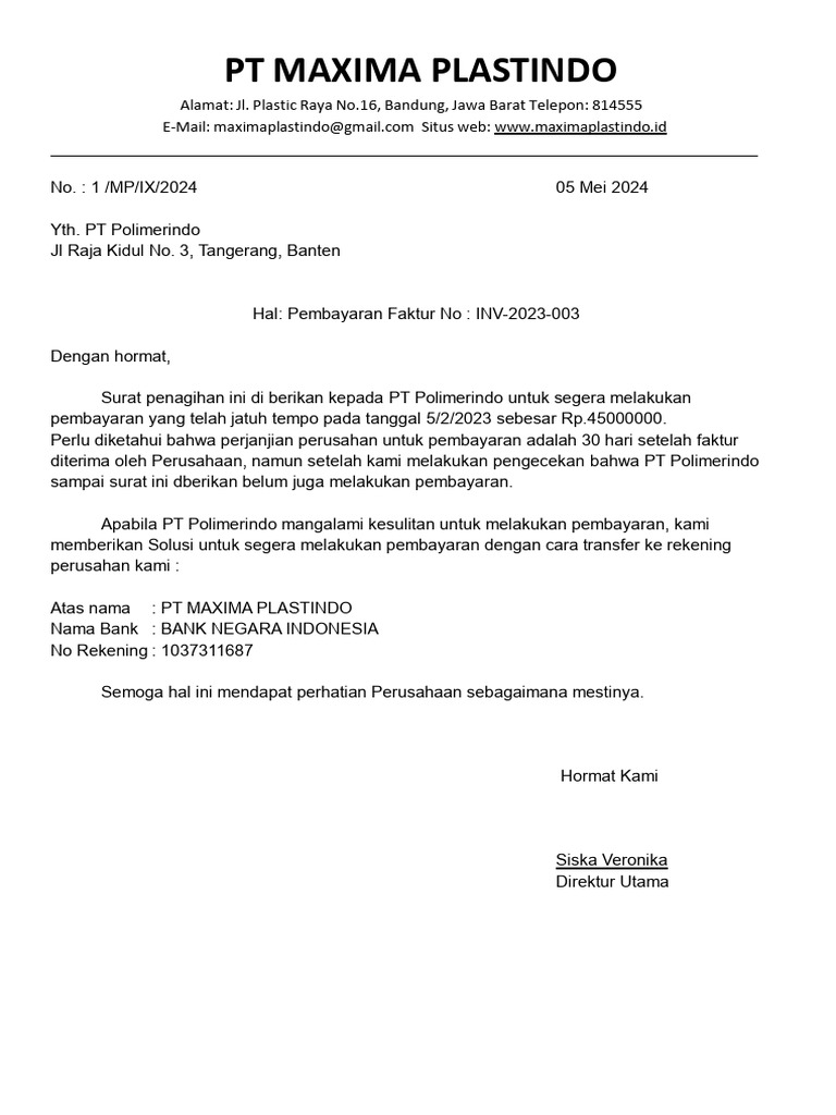 Surat Tagihan Bisnis - (Kharisma Arista) | PDF | Pengelolaan Keuangan ...