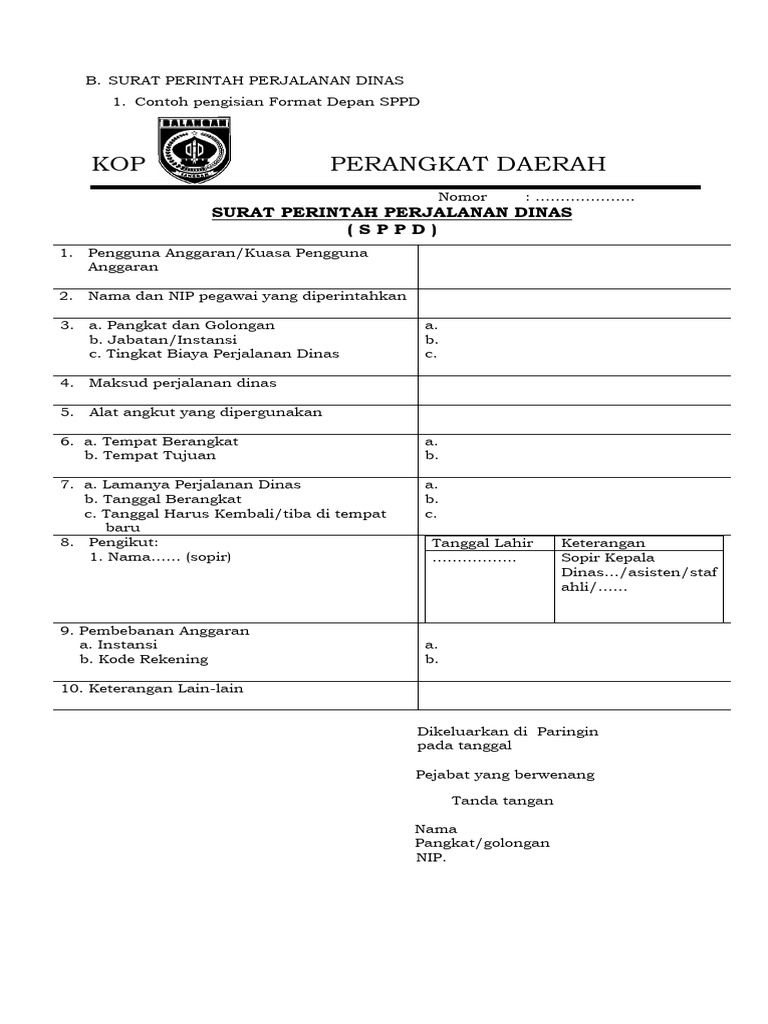Contoh Pengisian Format Belakang SPPD | PDF