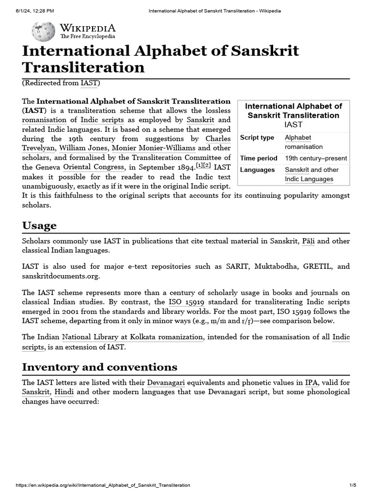 International Alphabet of Sanskrit Transliteration - Wikipedia | PDF ...