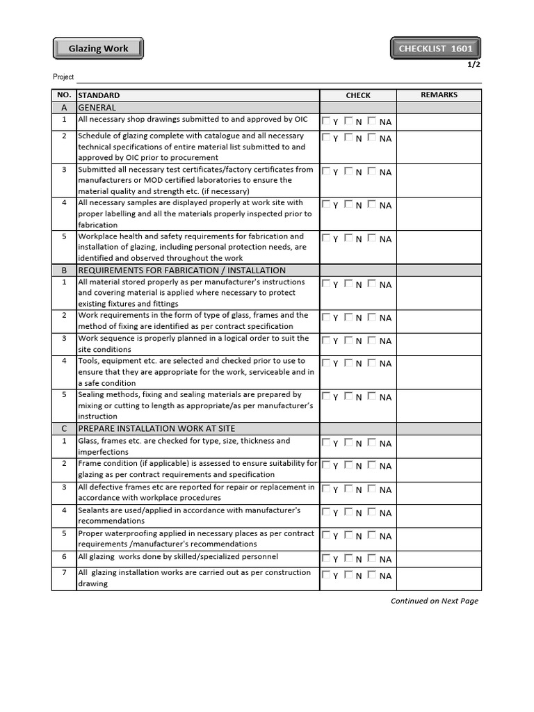 Checklist1601 - Glazing Work | Download Free PDF | Specification ...
