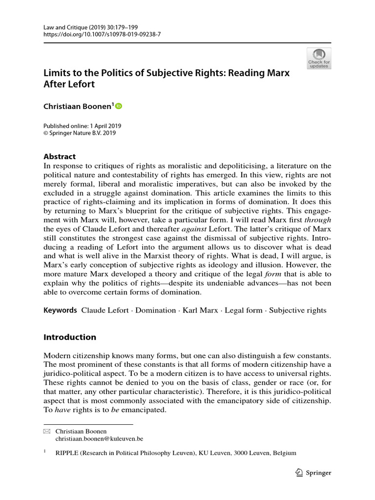 Marx's Critique of Subjective Rights | PDF | Karl Marx | Ideologies
