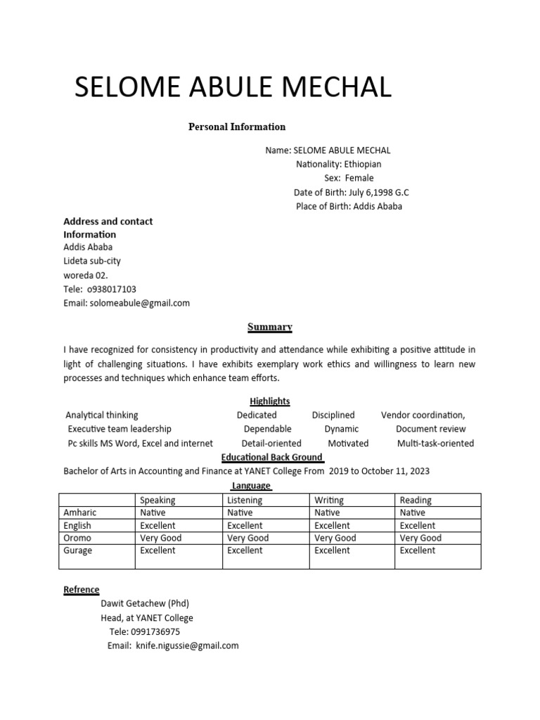 Selome Abule Mechal | PDF