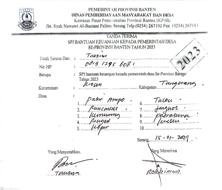 Tanda Terima Penyerahan SPJ Banprov 2023 | PDF