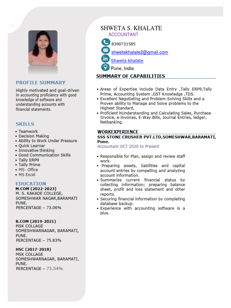 Shweta Khalate Resume | PDF
