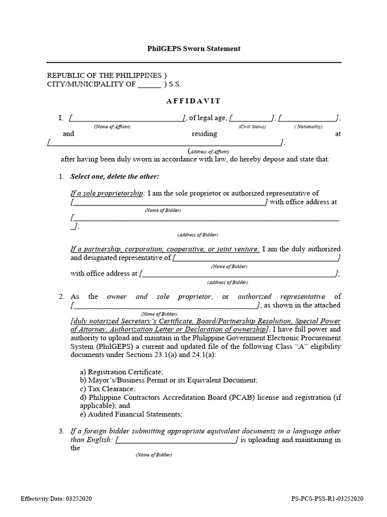 PSS-R1 - Sworn Statement | PDF | Affidavit | Sole Proprietorship