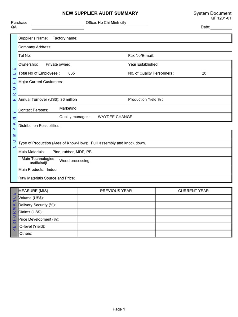 Supplier Audit Form - RES v1 | PDF | Warehouse | Business
