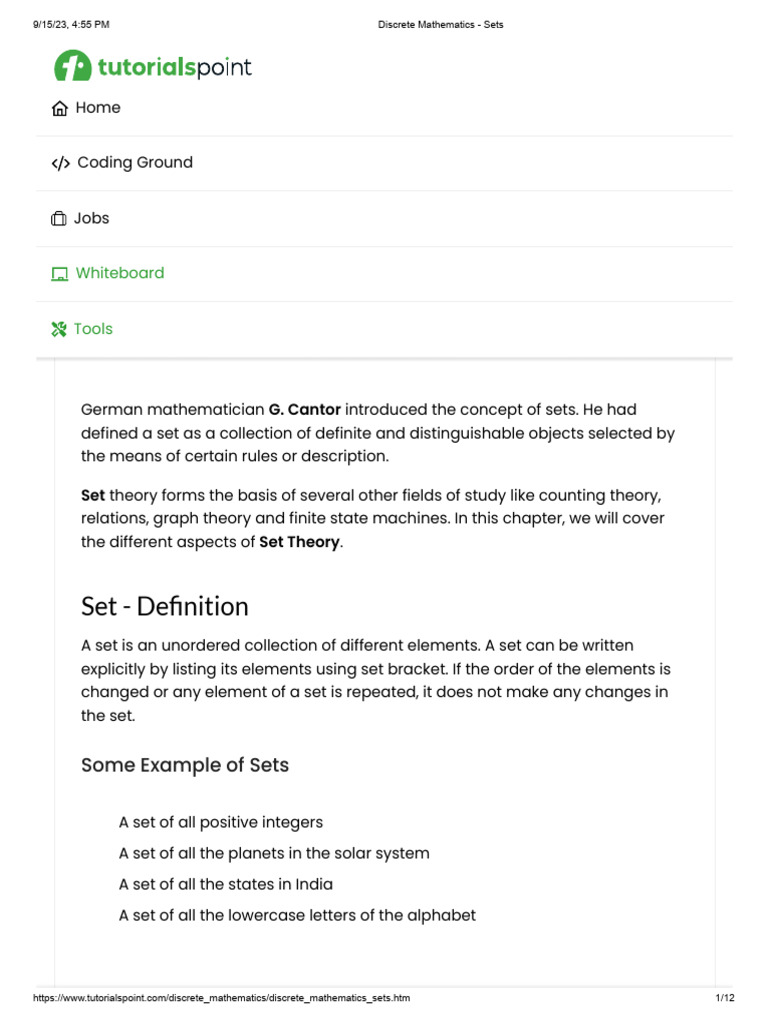 Discrete Mathematics - Sets | Download Free PDF | Set (Mathematics) | Discrete Mathematics