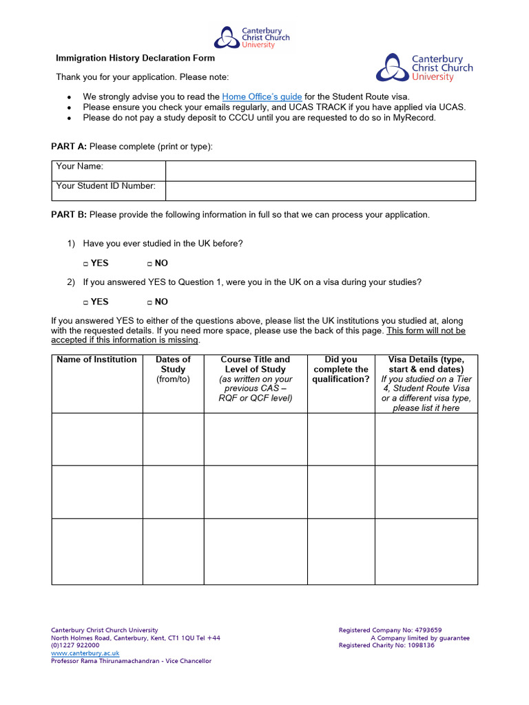 Immigration History Form - 2023 | PDF | Travel Visa | Government And ...