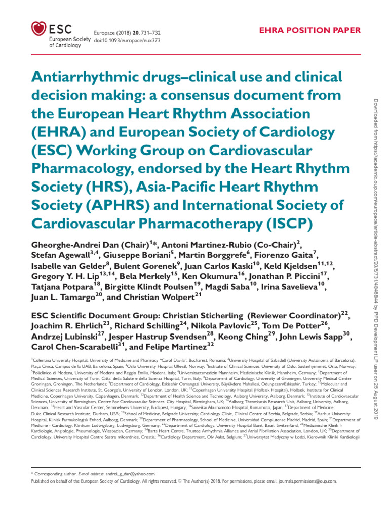 2018 EHRA Antiarrhythmic Drugs | PDF | Medical Specialties ...