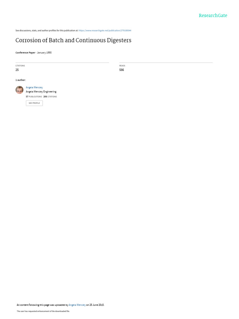 1998 - Paper - Corrosion of Batch and Continuous Digesters | PDF