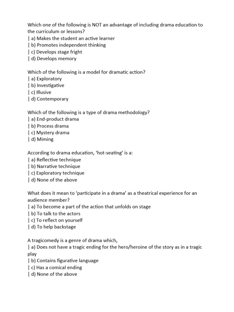 Drama Questions M | PDF | Teachers | Plot (Narrative)